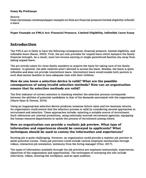 📚 Paper Example On Fmla Act Financial Pressure Limited Eligibility Inflexible Leave Free