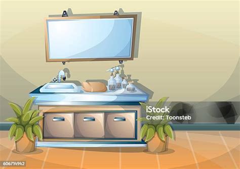 Kartun Vektor Ilustrasi Kamar Mandi Interior Ilustrasi Stok Unduh