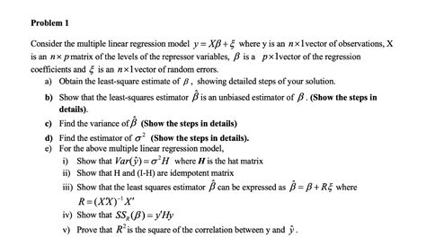 solved problem 1 consider the multiple linear regression