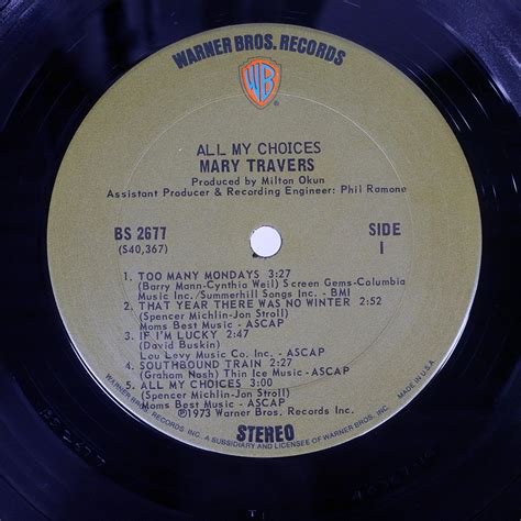 Yahoo オークション Us盤 Mary Travers All My Choices Warner Bros