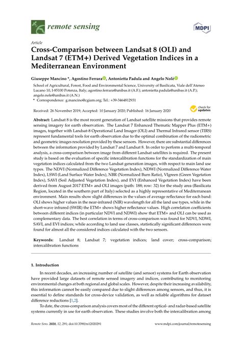 Pdf Cross Comparison Between Landsat 8 Oli And Landsat 7 Etm
