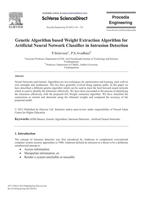Pdf Genetic Algorithm Based Weight Extraction Algorithm For