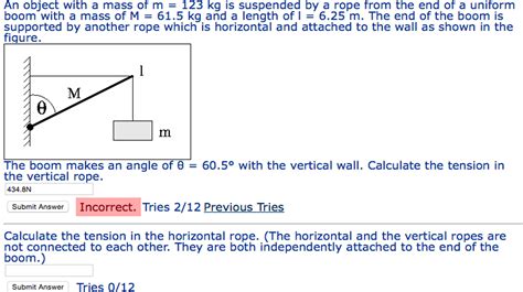 Solved An Object With A Mass Of M 123 Kg Is Suspended By A