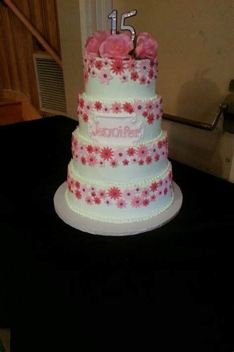 Pastel Quinceañera Cake With Pink Flowers