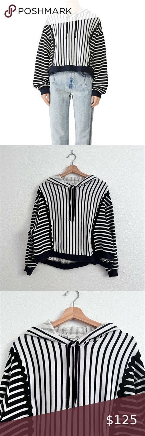 Jonathan Simkhai Zig Zag Stripe Hoodie In Black And White M Striped Hoodie Jonathan Simkhai