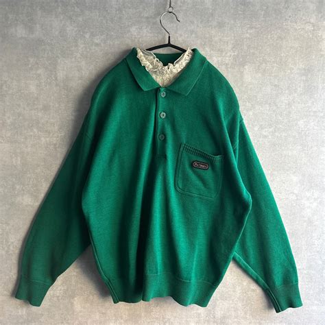 古着 ヴィンテージ レトログリーン 襟付きニット 希少 ビンテージ Used みんなの古着洋品店