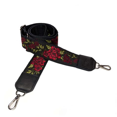 Guitar Strap Purse 70s Red Floral Print Leather