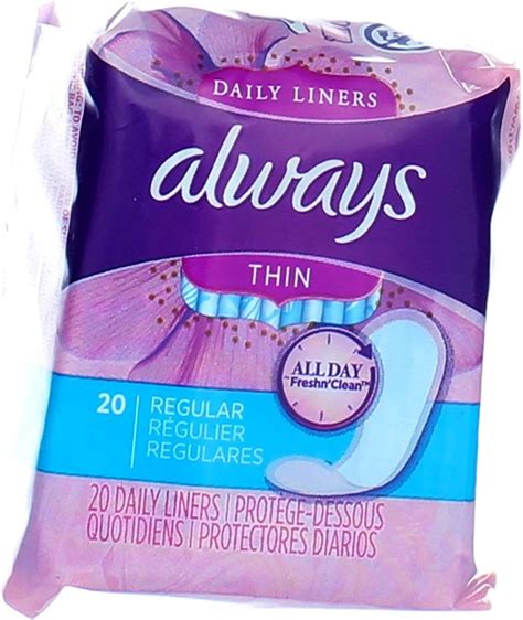 Always Thin Pantiliners Regular Unscented 20 Each Pack Of