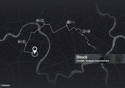 Gps 네비게이터 화면 기하학적 요소 온라인 탐색 위치는 대시보드를 추적합니다 경로 회전 및 대상 태그 또는 표시 거대한 도시