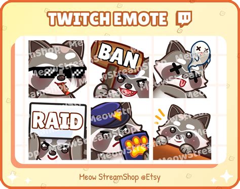 Twitch Emote Cute Raccoon Emotes Pack 4 Gg Ban Rip Raid Cop Lurk Emotes