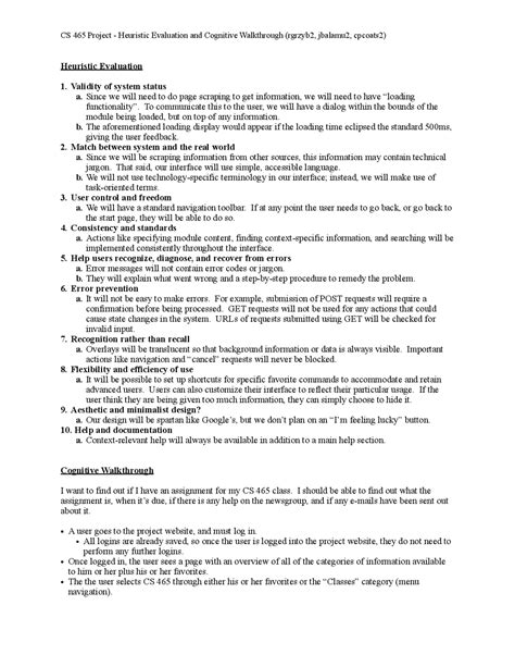 Heuristic Evaluation User Interface Design Project Cs 465 Docsity