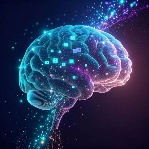 Abstract Human Brain Light Data Visualization With Digital Elements And Ai Technology