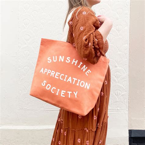 Sunshine Appreciation Society Peach Canvas Tote Bag Alphabet Bags