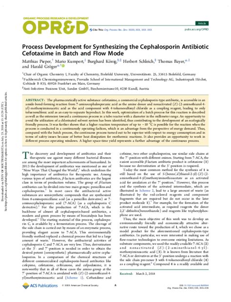 Pdf Process Development For Synthesizing The Cephalosporin Antibiotic