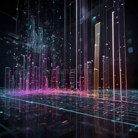 Floating Digital Graph With Geometric Shapes And Glowing Data Points