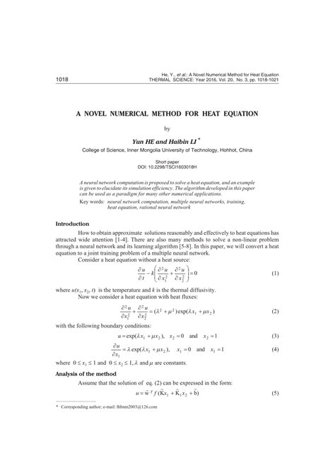 Pdf A Novel Numerical Method For Heat Equation