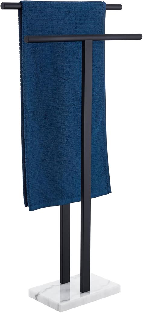 Kokosiri Free Standing Towel Racks Matte Black 2 Tier Towel Holder For
