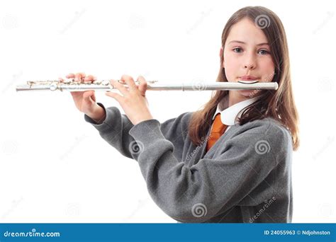Girl Playing Flute Stock Image Image Of School Musical 24055963