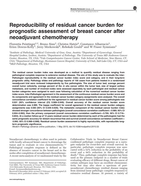 Pdf Reproducibility Of Residual Cancer Burden For Prognostic