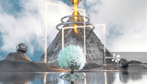 三维渲染未来科幻金字塔建筑场景图片素材