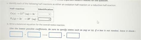 Solved A Identify Each Of The Following Half Reactions As