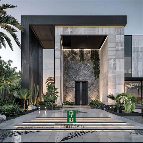 Modern Architecture Entrance With Palm Trees
