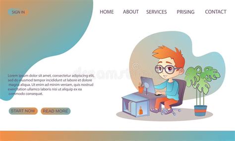 Boy Assembling And Programming Robot Young Engineer Character Working