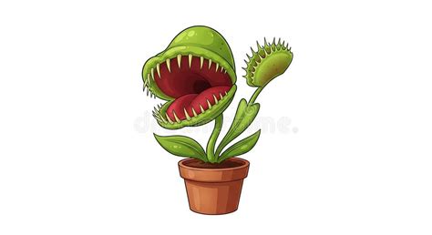 Cartoon Venus Flytrap Plant With Open Mouth In A Pot Stock Vector