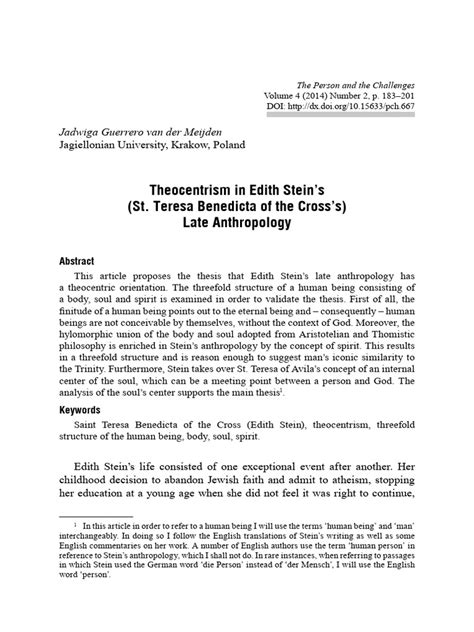 Theocentrism In Edith Steins St Teresa Benedicta Of The Crosss