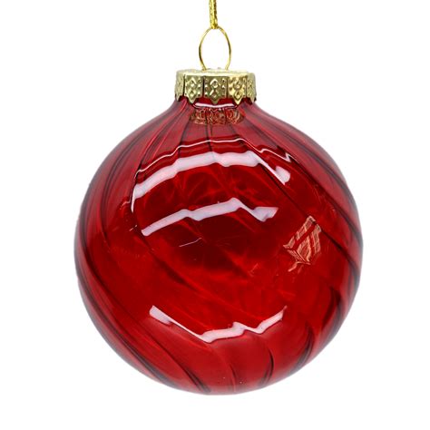 Orn Glass Ball 3 Clear Red Swirl Pattern Christmas Forever
