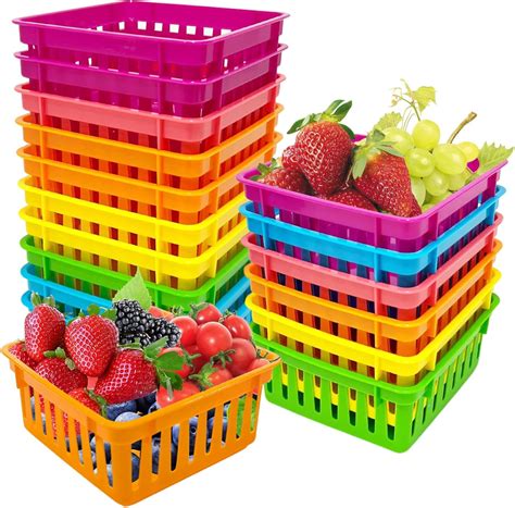16 Pack Small Classroom Storage Baskets Sturdy Plastic Berry Basket Colorful Crayon And Pencil