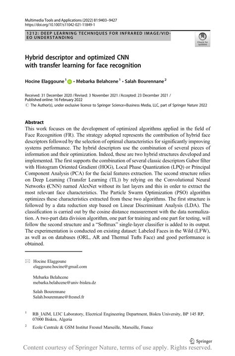 Hybrid Descriptor And Optimized Cnn With Transfer Learning For Face Recognition Request Pdf