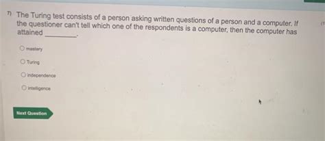 Solved The Turing Test Consists Of A Person Asking Chegg