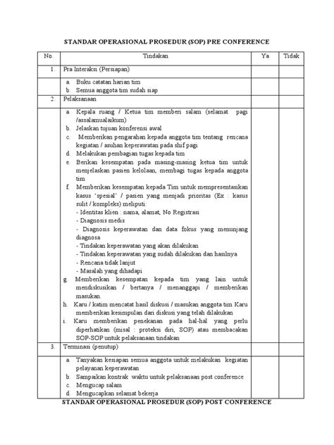 Standar Operasional Prosedur Sop Pre Conference Pdf
