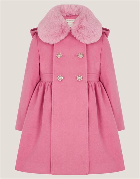 Natalia Faux Fur Collar Double Breasted Coat Pink Girls Coats