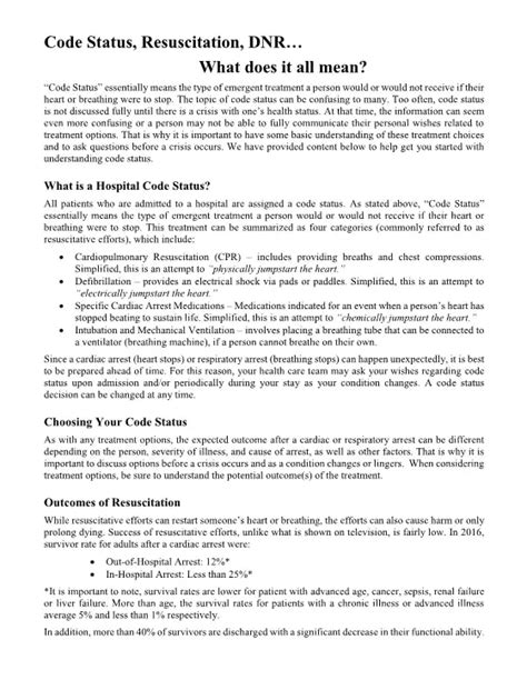 Code Status Resuscitation Dnr What Does It All Mean Docslib