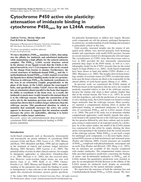 Pdf Cytochrome P450 Active Site Plasticity Attenuation Of Imidazole