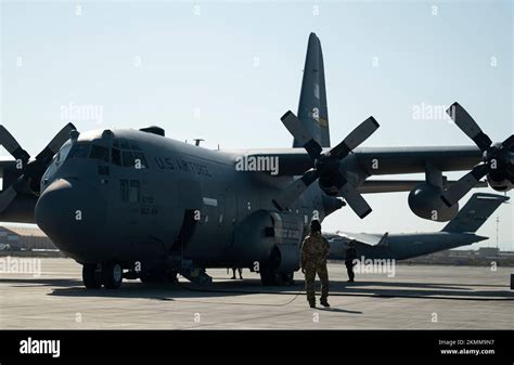 A C 130 Hercules Loadmaster Assigned To The 75th Expeditionary Airlift