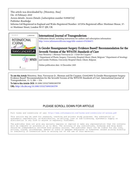 Pdf Is Gender Reassignment Surgery Evidence Based Recommendation For The Seventh Version Of