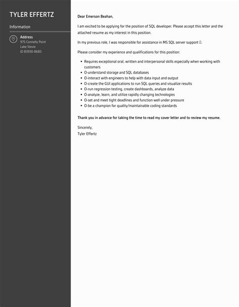 Sql Developer Cover Letter Velvet Jobs