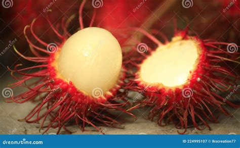 Rambutan Fruit Flesh And Red Hairy Peel Stock Image Image Of Brahrang