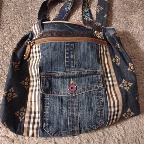 Denim Patchwork Tote Crossbody Bag Cute Jeans Bag Golden Star