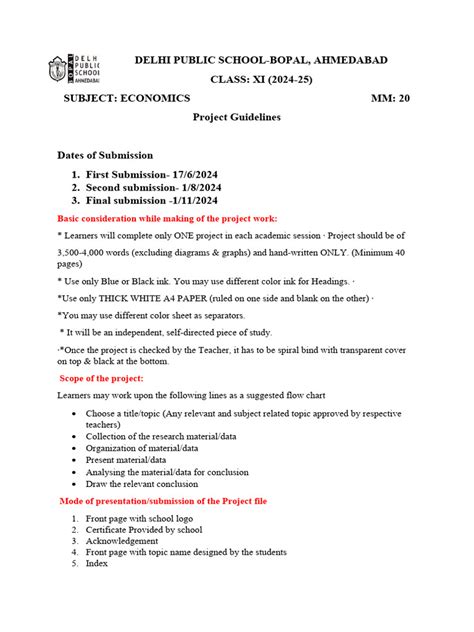 Class 11 Project Guidelines 24 25 Pdf Economics Theory