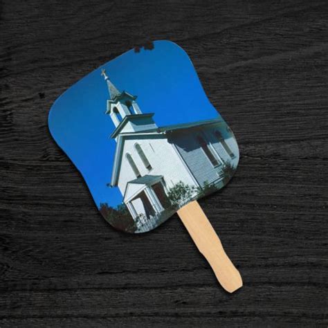 7625 X 8 Inch Custom Imprinted Stock White Church Design Hand Fan
