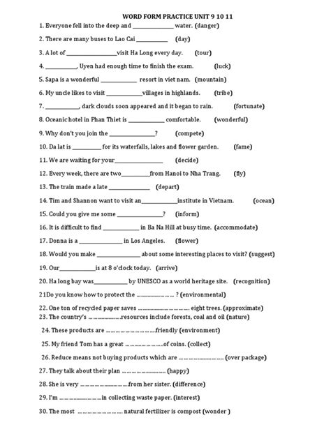 Word Form Practice Unit 9 10 11 Pdf Young Adult