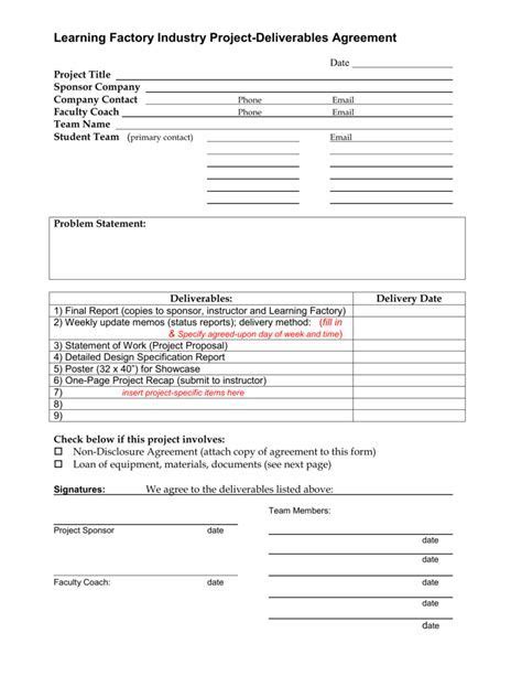 Contract Deliverables Template