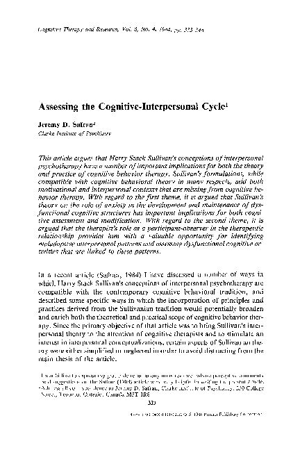 Pdf Assessing The Cognitive Interpersonal Cycle