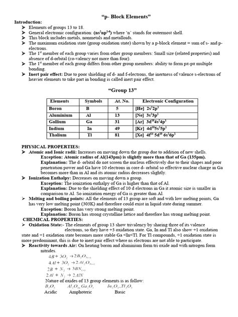 P Block Elements 2021 22 Pdf Aluminium Chemical Elements