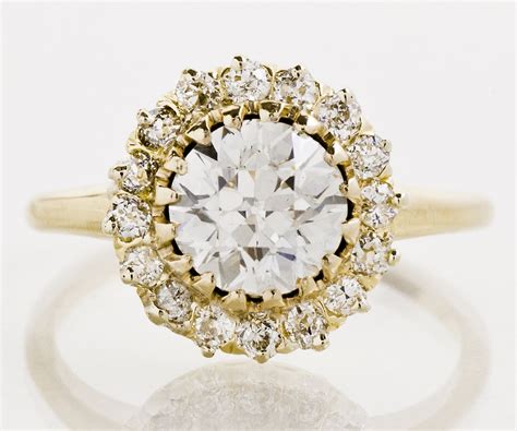 Antique Victorian Diamond Flower Ring 14k Yellow Gold Engagement Ring