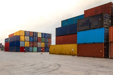 Cargo Containers Cargo Container Yard Stack Of Freight Containers At